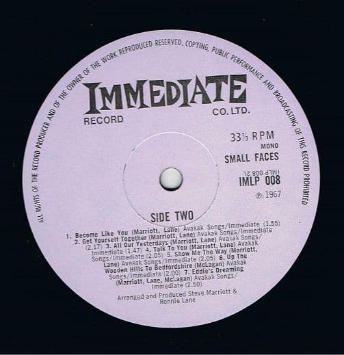 SMALL FACES Small Faces Vinyl Record LP Immediate 1967